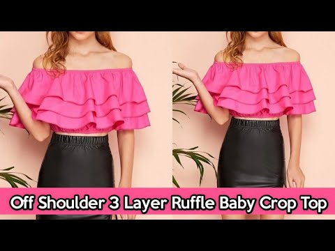 off shoulder 3 layer ruffle baby crop top cutting and stitching 10 to ...