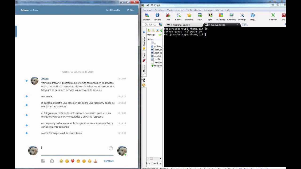 Telegram-cli+Python=ejecutar comandos por telegram - YouTube