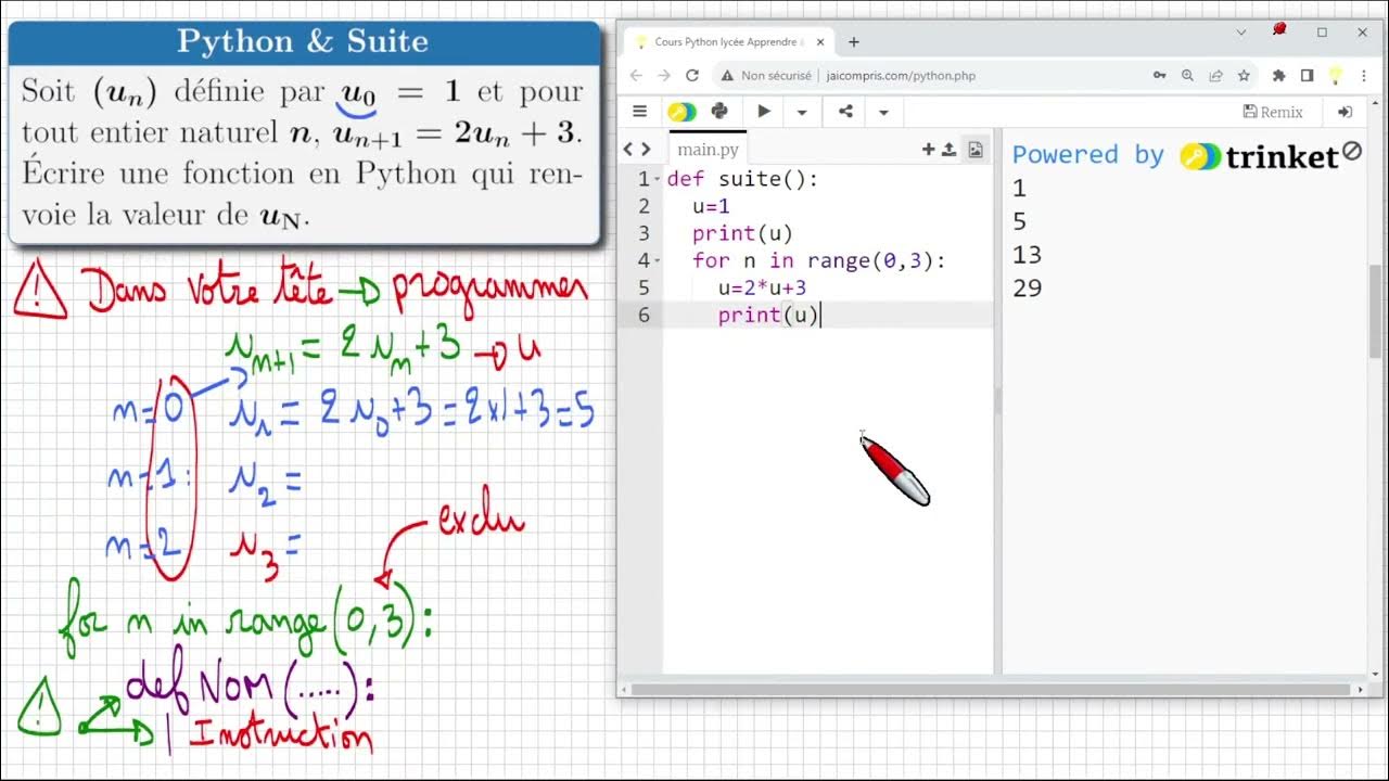 Python And Suite Récurrente ♦ Fonction Qui Affiche Le N Ième Terme ♦ Boucle ♦ For In Range ♦ 1ere