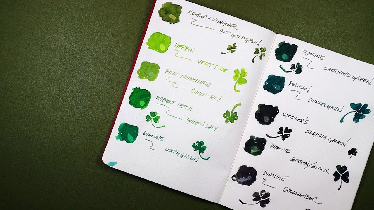 SWATCHED: 10 GREEN Fountain Pen Inks | Fabriano Ecoqua Notebook - YouTube