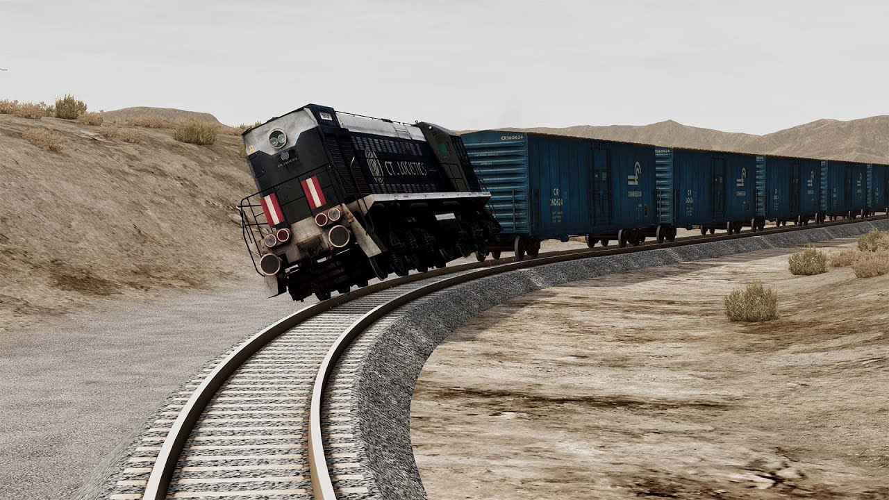 Train Derailment on Sharp Curve 2 – BeamNG.drive Crash Simulation ...