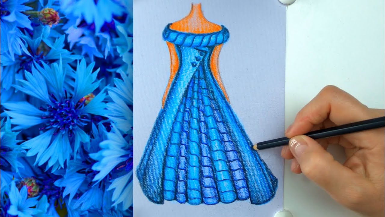 Blue Dress Sketch Drawing - Speed Sketching - YouTube