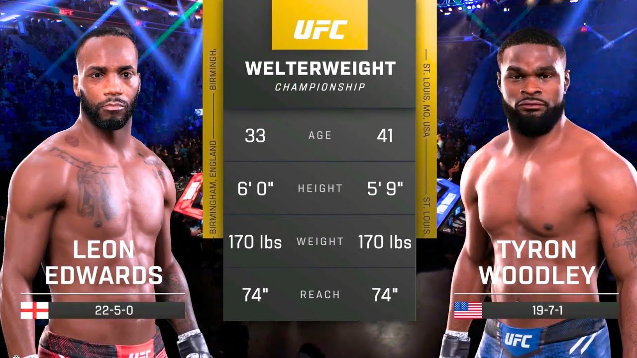 Leon Edwards vs Tyron Woodley FULL FIGHT | UFC 5 AI Simulation Gameplay ...