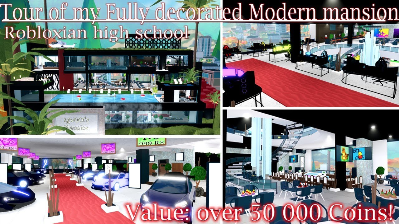 Tour of my fully decorated modern mansion in Robloxian high school (50 ...