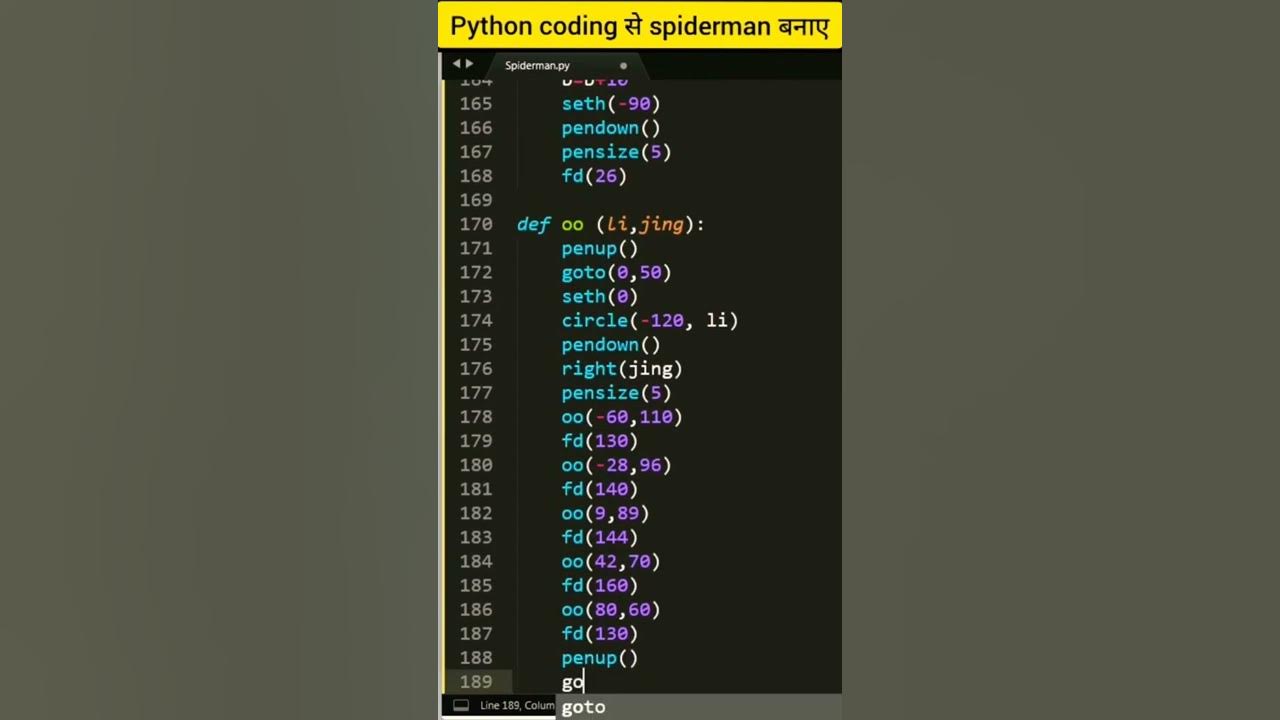 Create A Spiderman Using Python Coding Python Programer Tech Python Coding Youtube