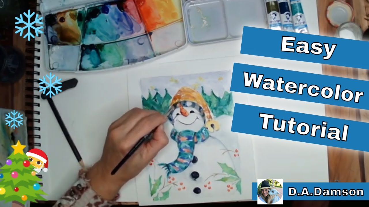 Snowman painting tutorial easy Watercolor winter art. - YouTube