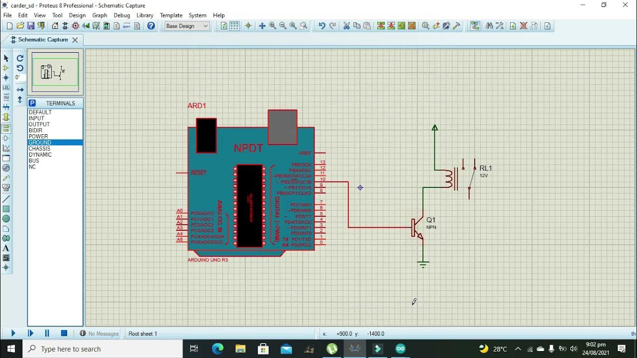 simulation of relay with arduino UNO in proteus - YouTube