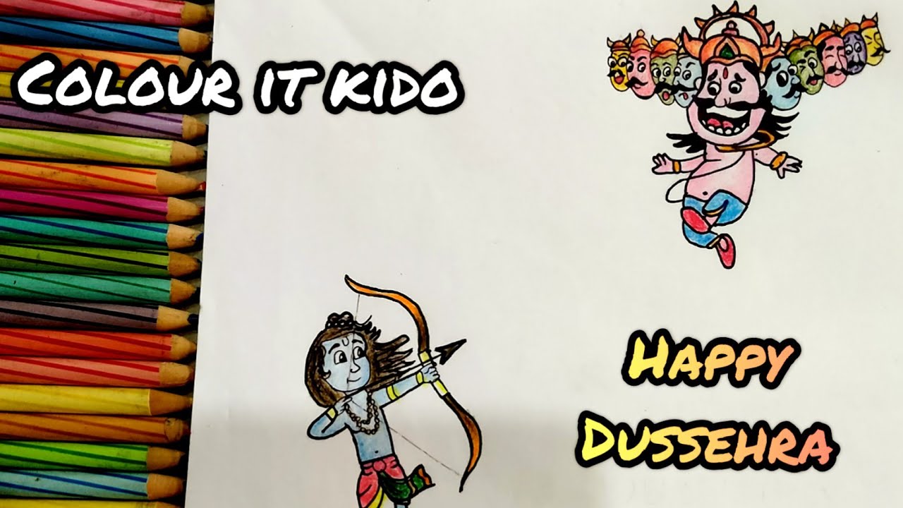 How to draw Dussehra | Ravan Dahan Drawing for kids | Dussehra easy ...