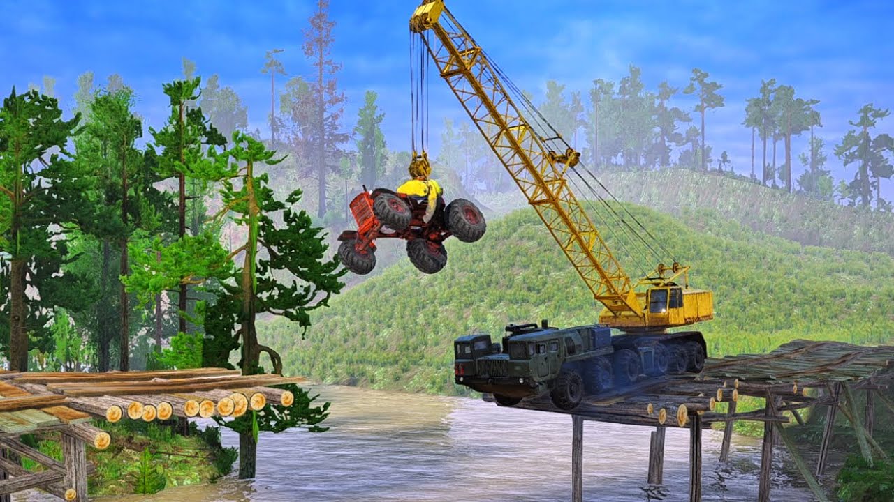 tense moments of heavy equipment crossing a broken bridge - YouTube