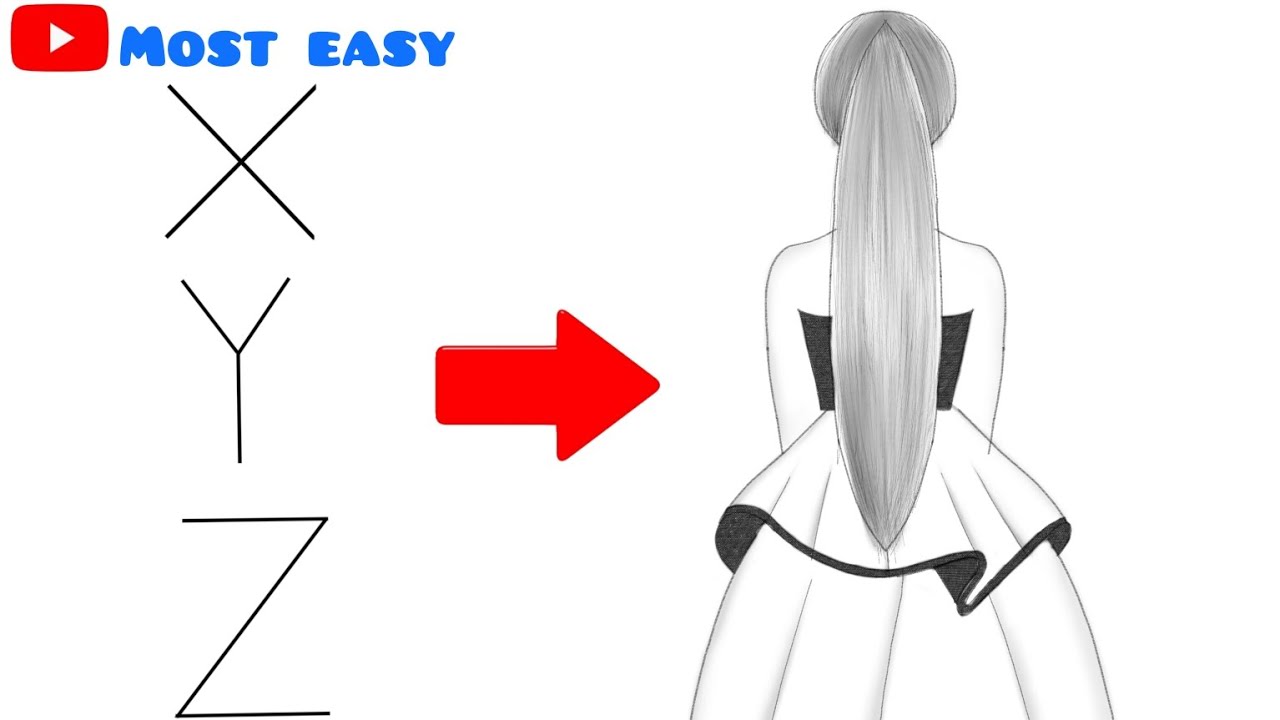 How to draw a girl with long hair backside drawing step by step ...