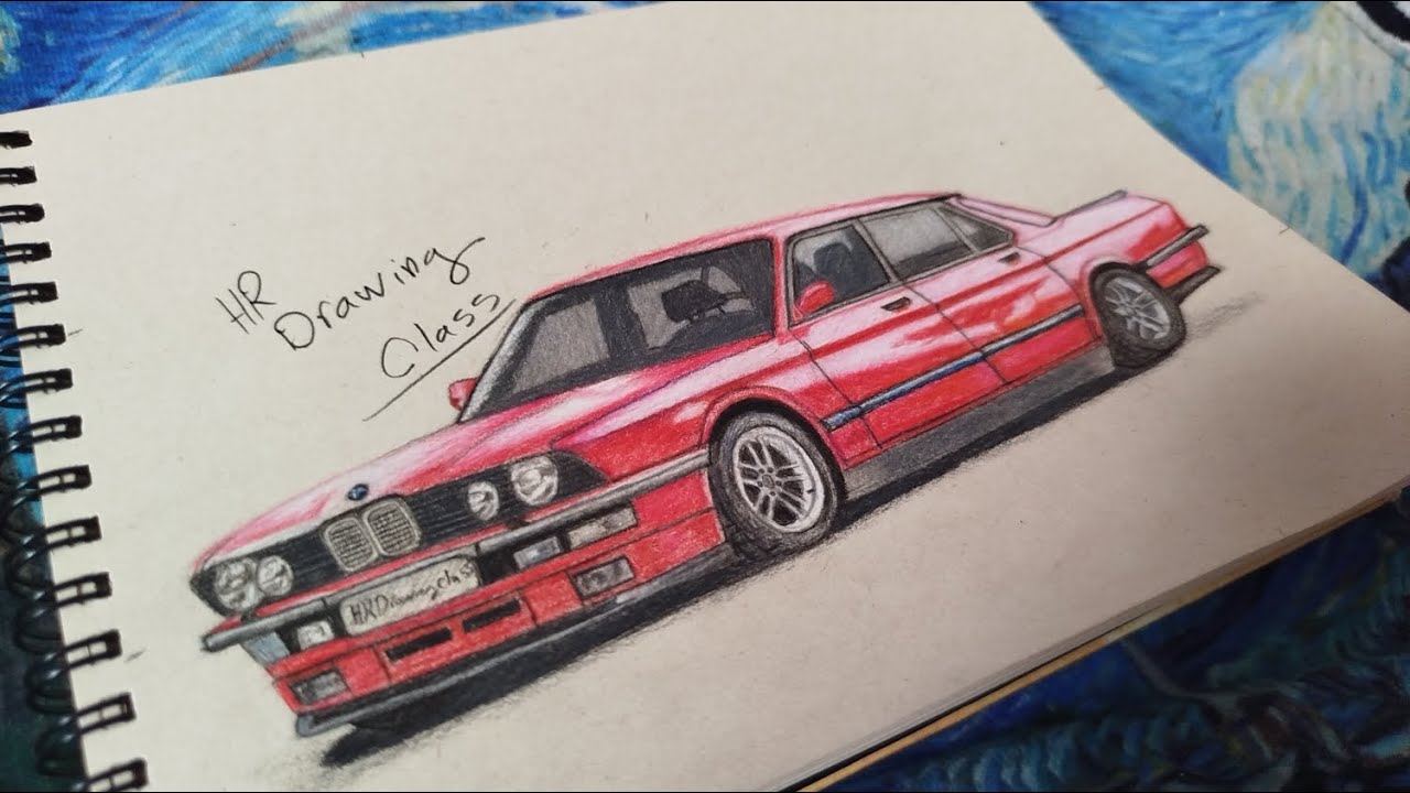 Realistic car drawing | How to draw a BMW - YouTube