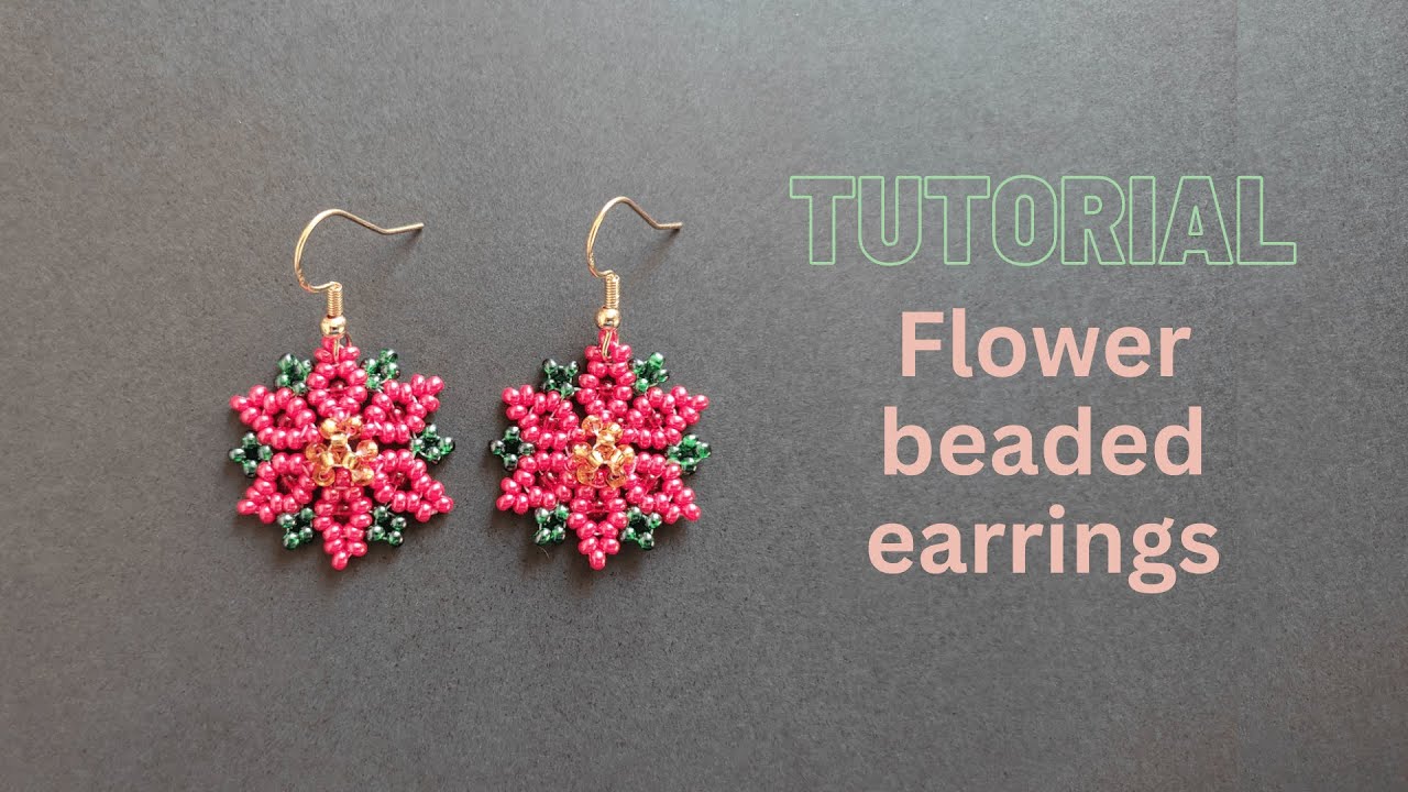 Poinsettia beaded earrings, beading tutorial, red flower earrings - YouTube