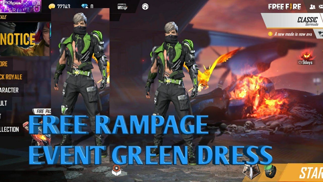 Free Rampage event green dress in free fire/free rampage 2.0 green ...