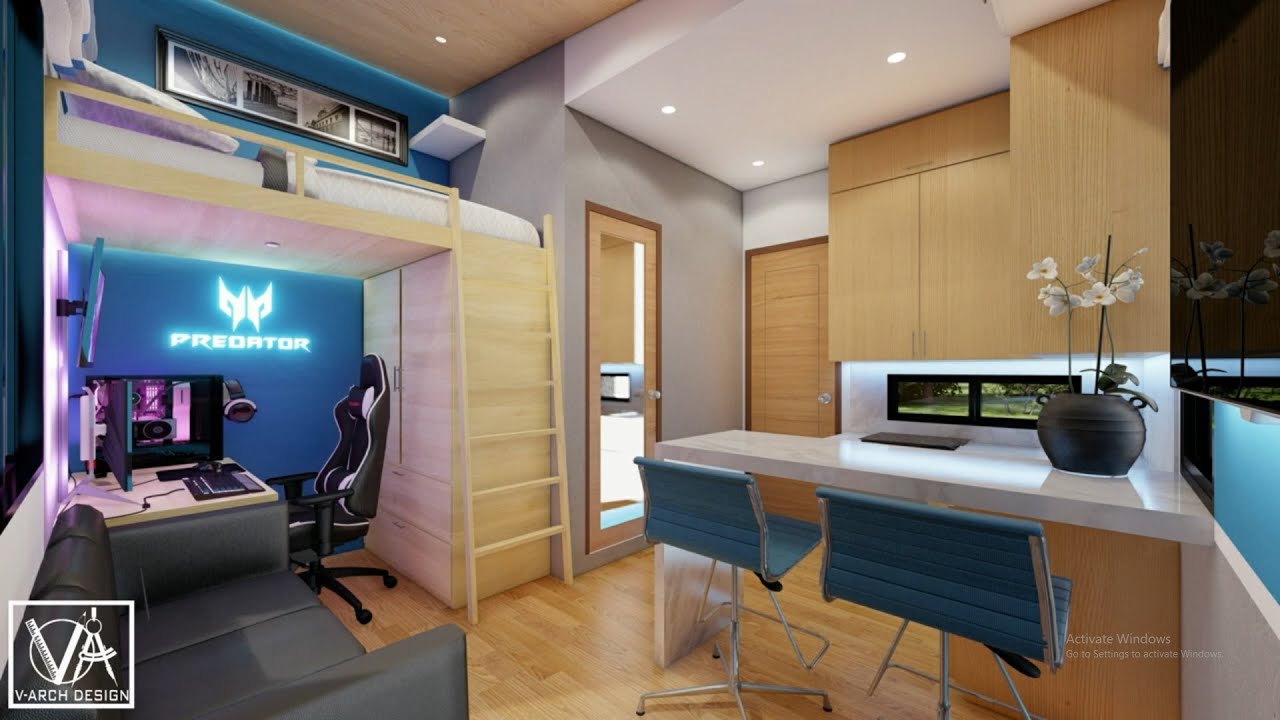TINY HOUSE INTERIOR DESIGN LOFT BED 4X4 16SQM - YouTube