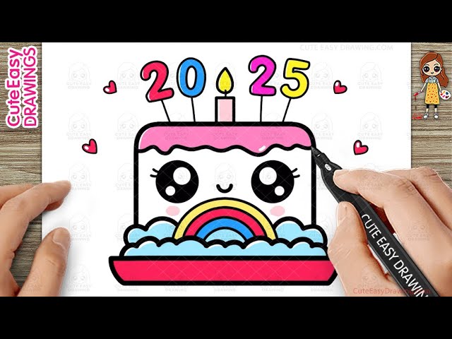 How to Draw a Cute #2025 Rainbow Cake - Easy Drawing and Coloring for ...