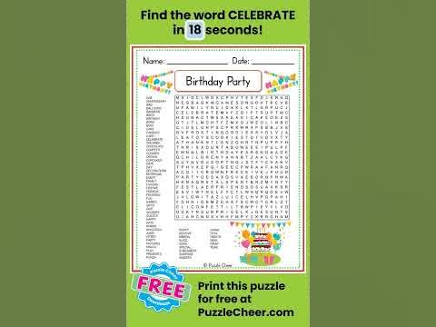 Birthday Party Word Search-Find CELEBRATE #wordsearch #puzzlegames # ...