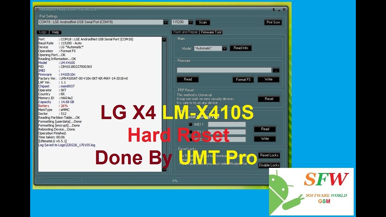 LG X4 LM-X410S Hard Reset UMT Pro - YouTube