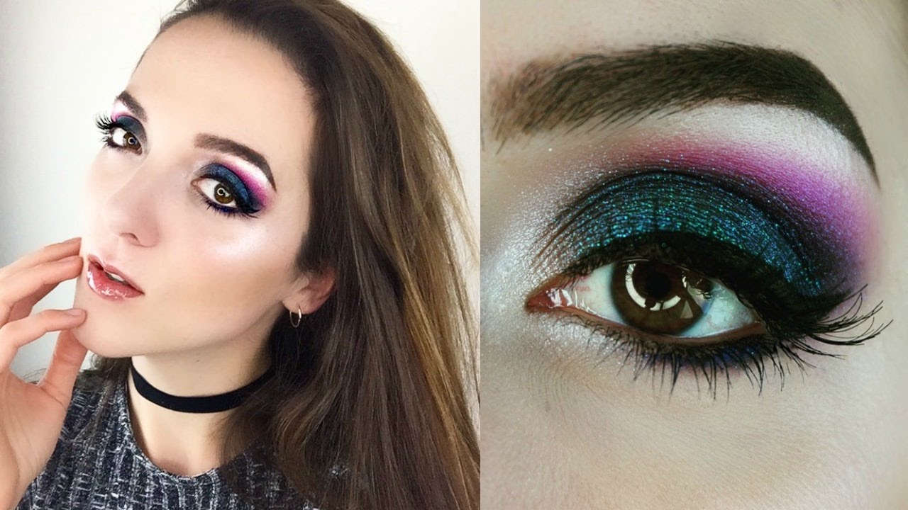 Galaxy Inspired eyes makeup tutorial | Iridescent Galaxy Glam for ...