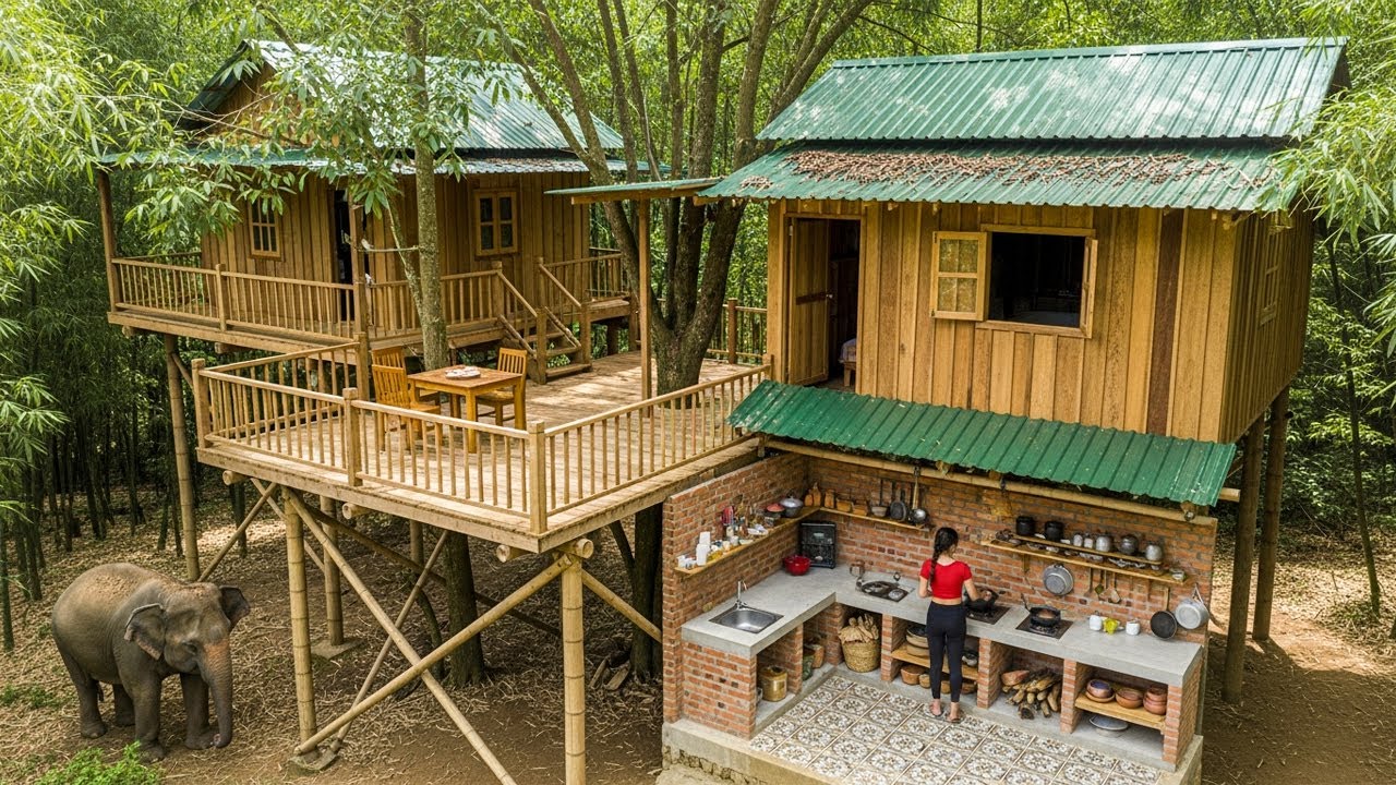 Timelapse: Girl Shocks Everyone by Completing a Primitive Brick Kitchen ...