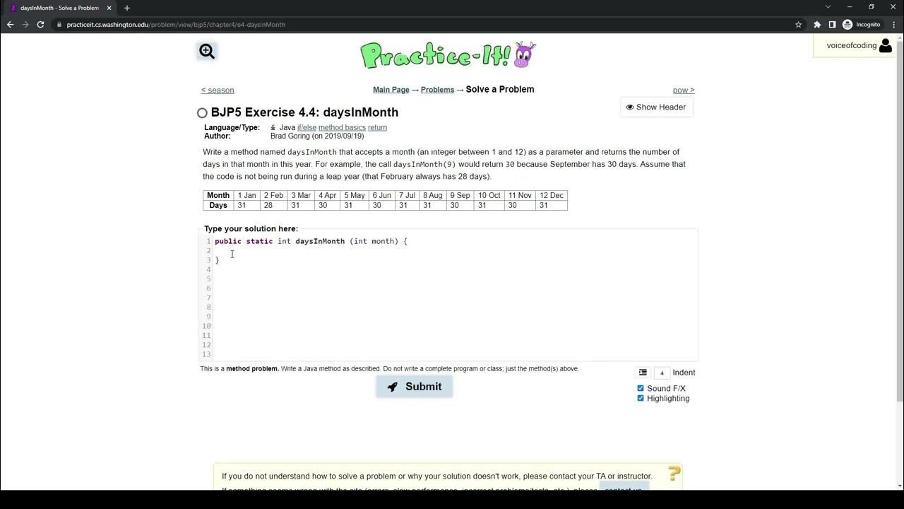 Exercise 4.4 (daysInMonth) Java Tutorial || Practice-It - YouTube
