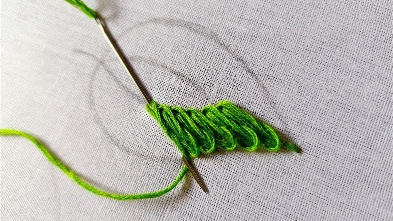 (Class - 3) Braided Leaf Stitch Embroidery work Tutorial/ Leaf Stitch ...