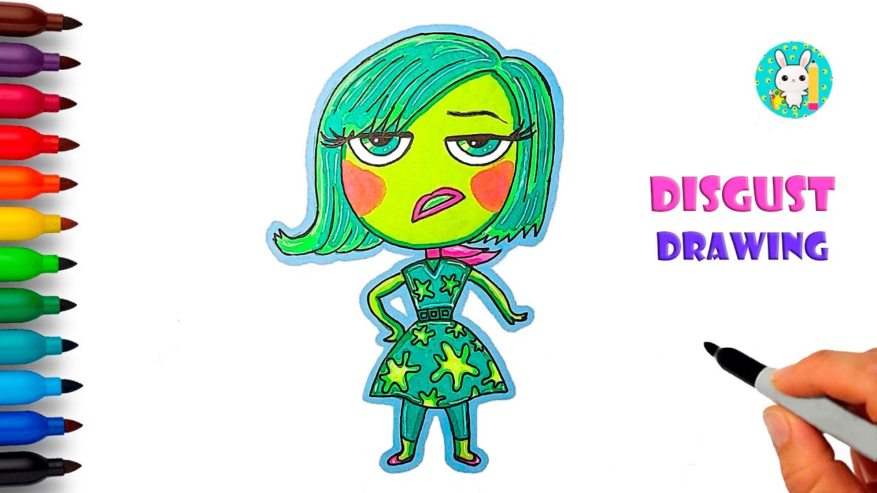 How to draw Disgust 💚💛 Disgust Inside Out 2 drawing easy step by step ...