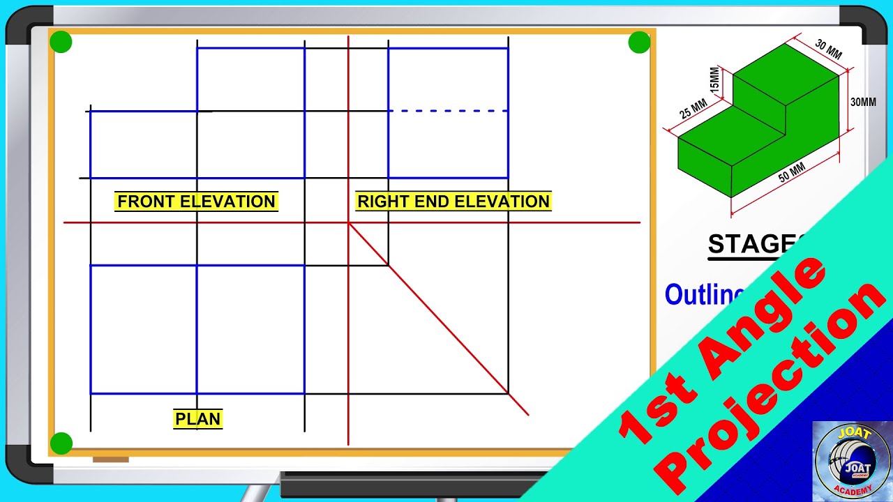 Stages in drawing in First Angle Projection - YouTube