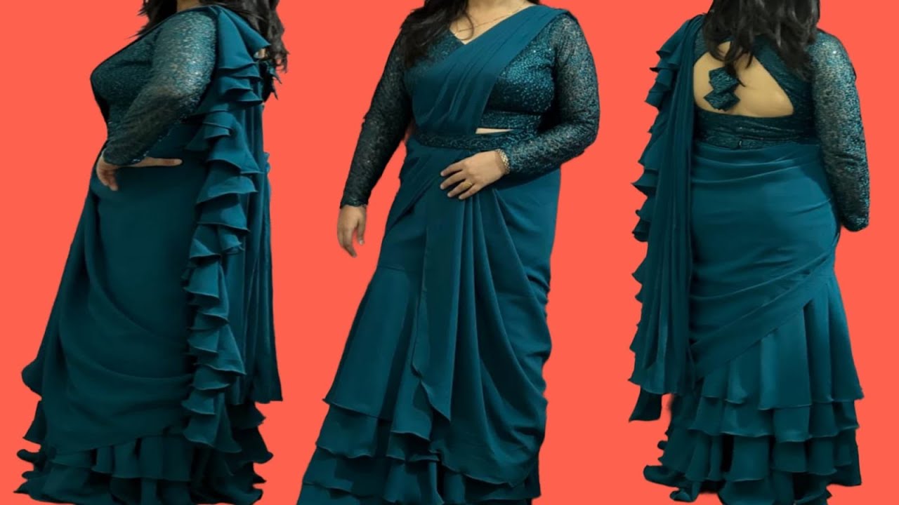 Fish cut dress with padded blouse/draped duptta with frill skirt - YouTube