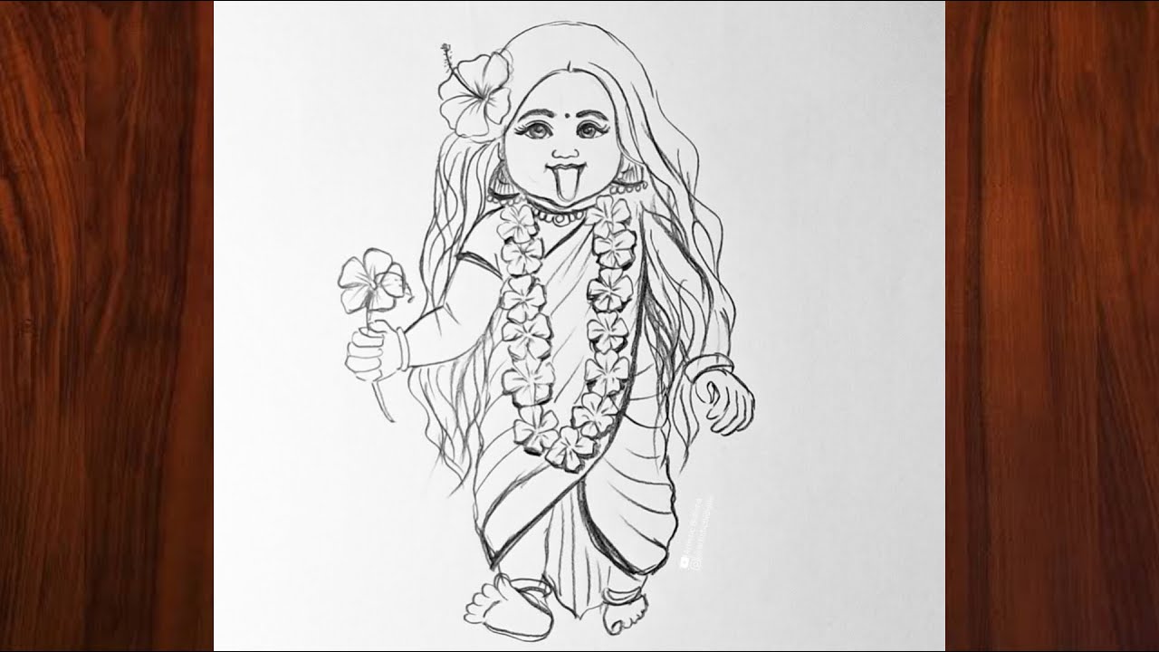 How to draw cute maa kali | Maa kali drawing for beginners | Maa kali ...
