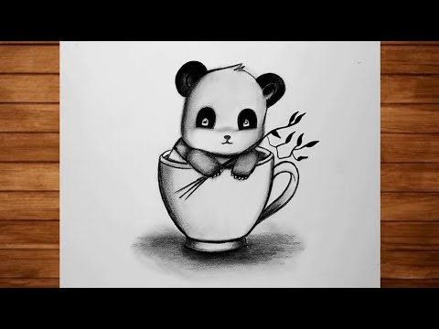 How to draw panda in cup || panda drawing easy step by step || panda ...