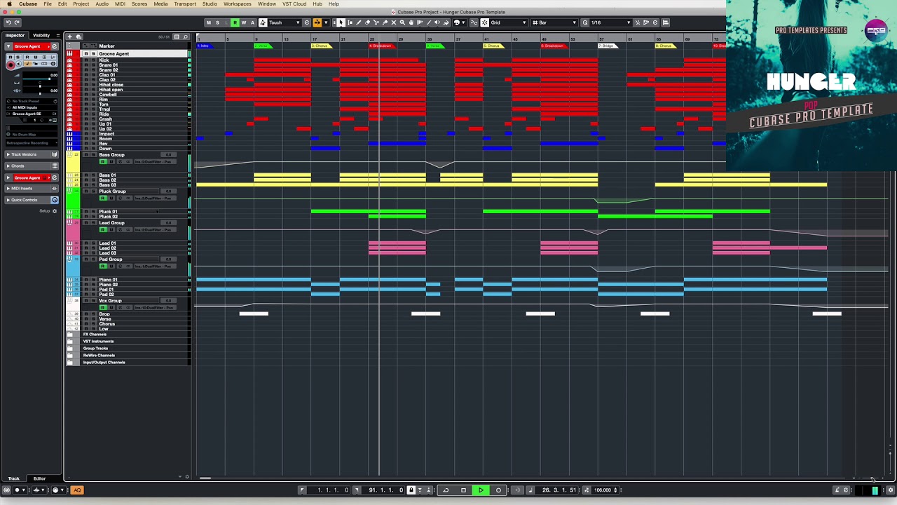 Pop Cubase Pro Template Hunger #cubasetemplate #cubase #cubasepro - YouTube