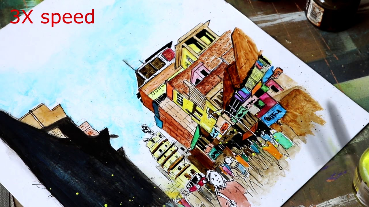 Draw a Busy Cityscape Sketch - Trailer - YouTube