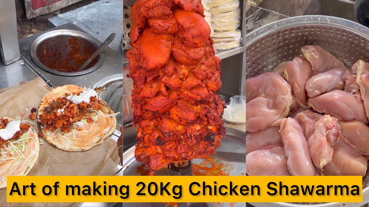Art of making 20Kg Chicken Shawarma | Bulk making of Street Style ...