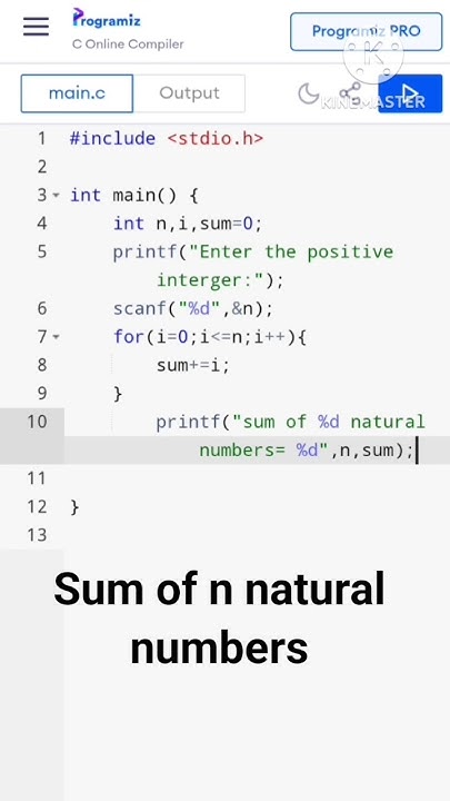 {"c program to display sum of n natural numbers"} - YouTube