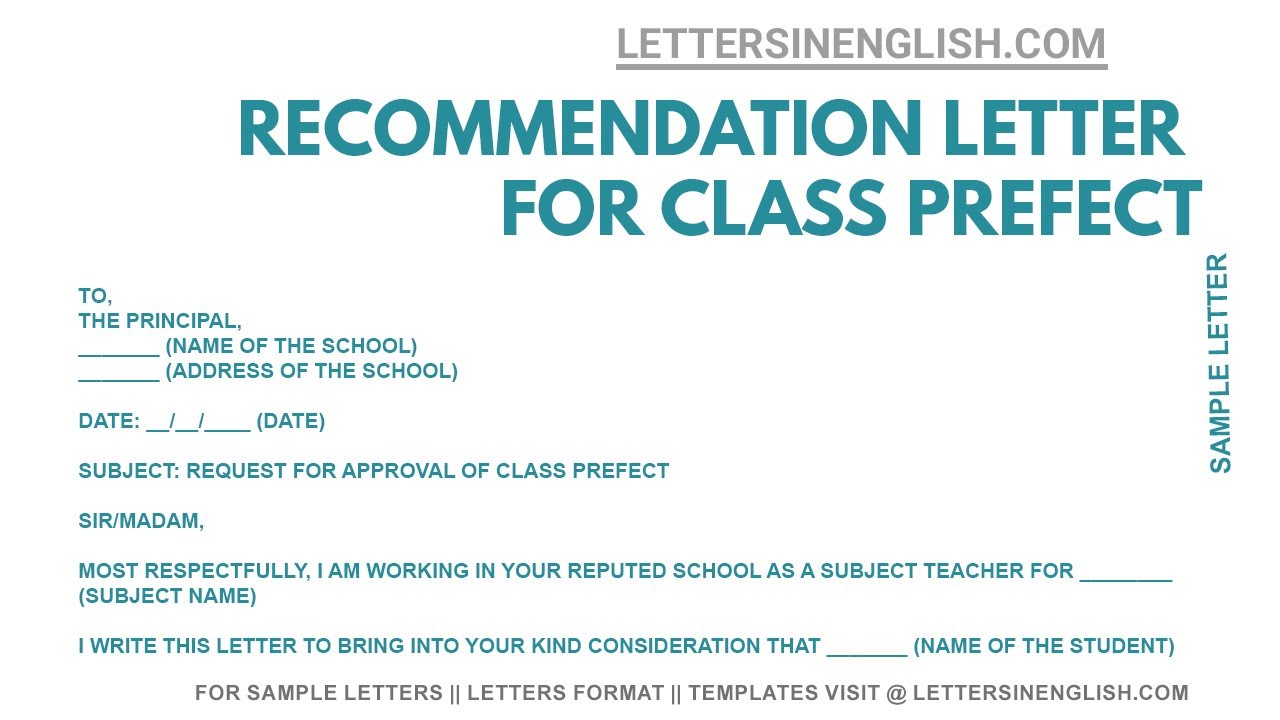 Recommendation Letter format | Letter of Recommendation for Class ...