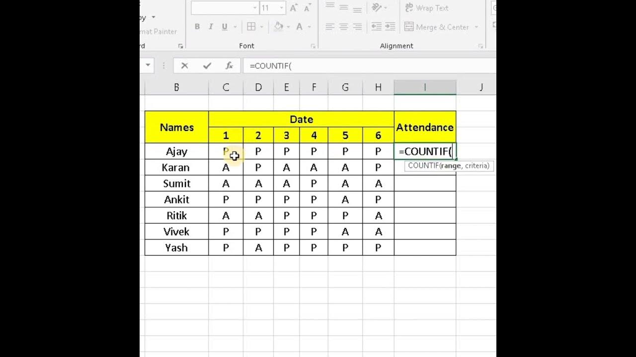 Use Countif functions to calculate attendance in excel | #shorts - YouTube