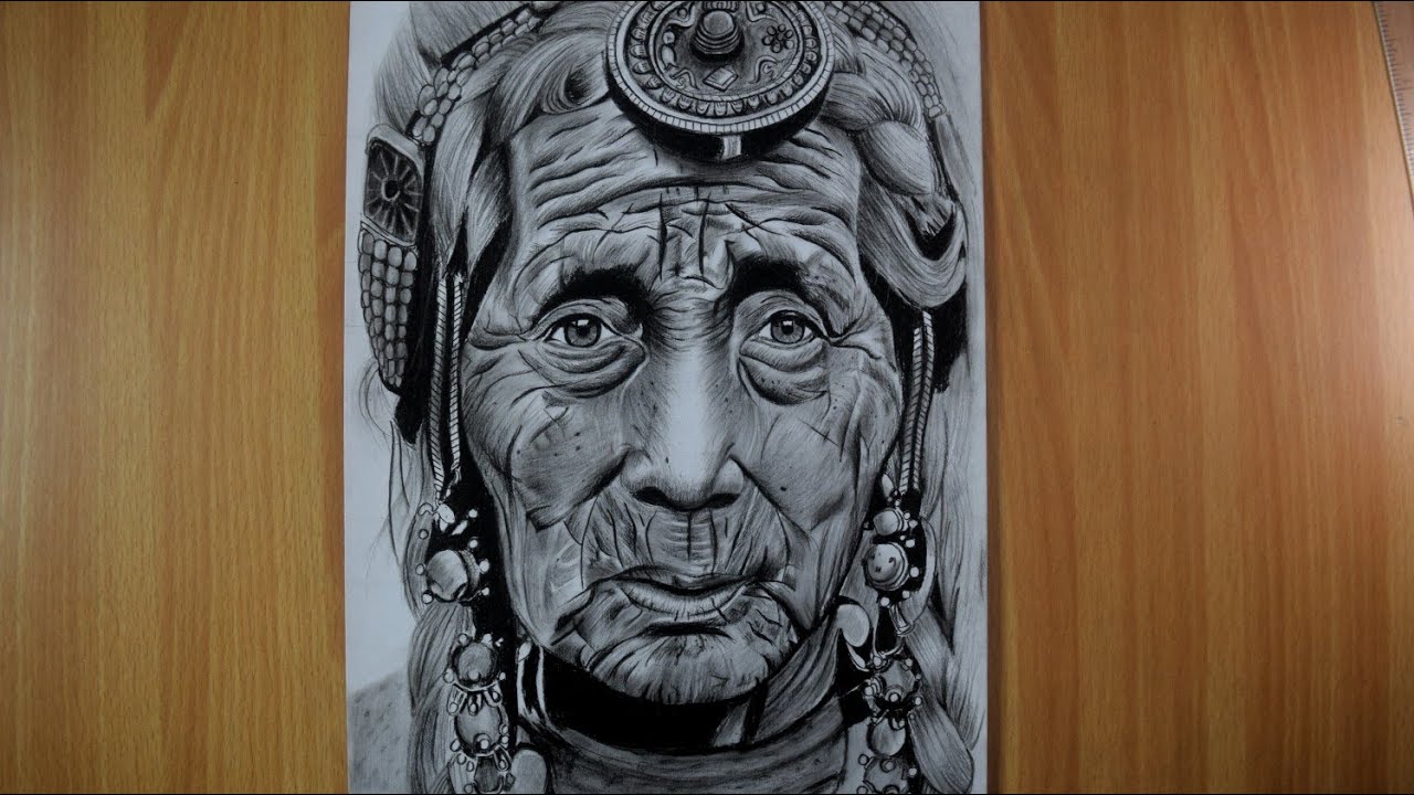 Realistic old women drawaing |step by step |charcoal pencil - YouTube