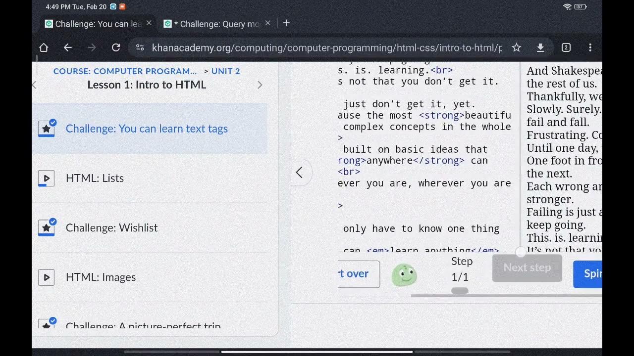 Challenge: You can learn text tags || Khan Academy Intro to HTML - YouTube