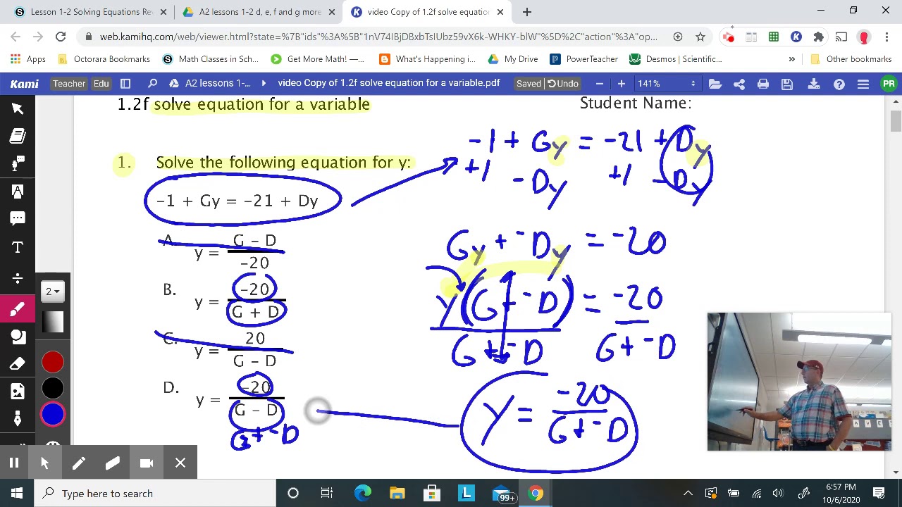 Alg 2 Lesson 1-2f solve equations for a variable - YouTube