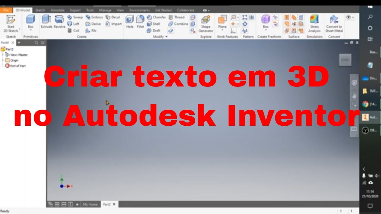 Como criar um texto em 3D no Autodesk Inventor - YouTube
