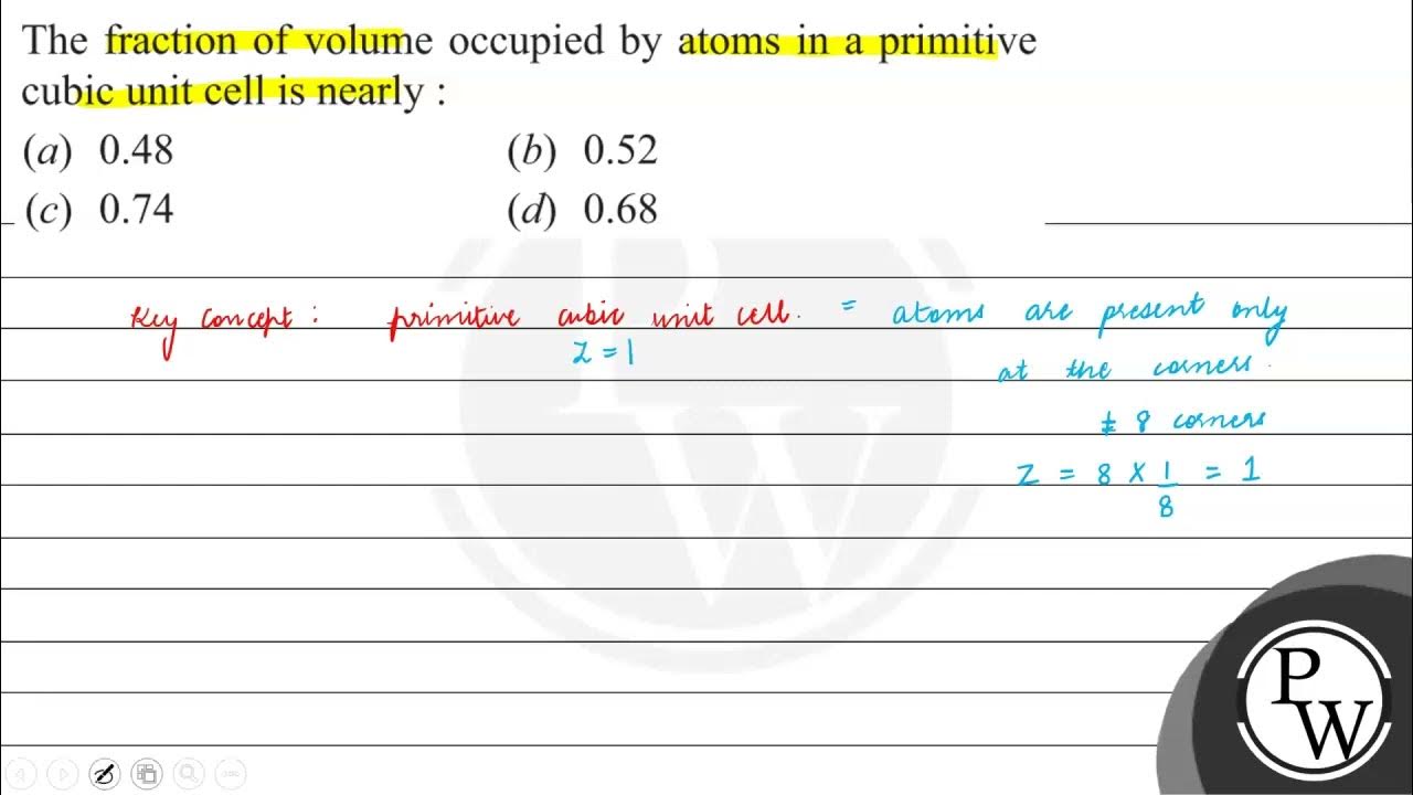 The fraction of volume occupied by atoms in a primitive cubic unit cell ...