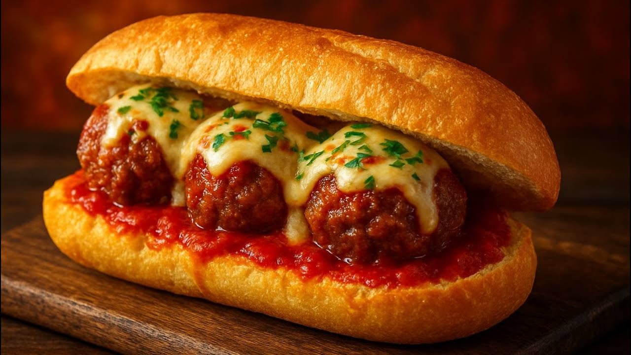 🤤 Unbelievable Meatball SandwichRich Tomato Sauce + Fresh Parsley =Chef ...