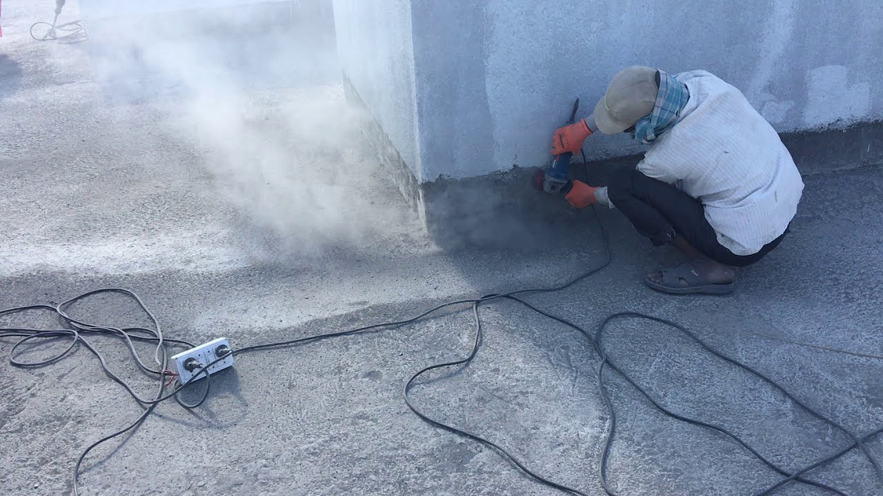 RCC terrace slab cleaning and grinding process waterproofing treatment ...