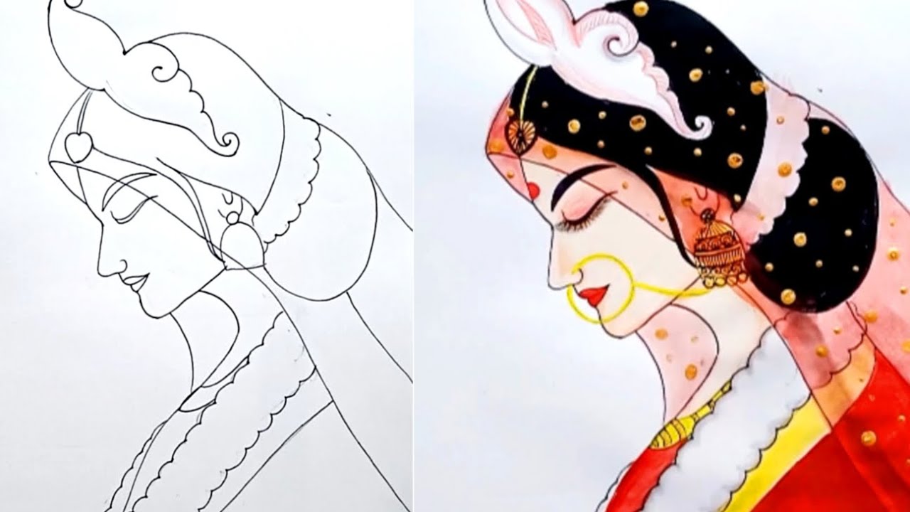 Bengali bride drawing || How to draw bengali bride very easily # ...