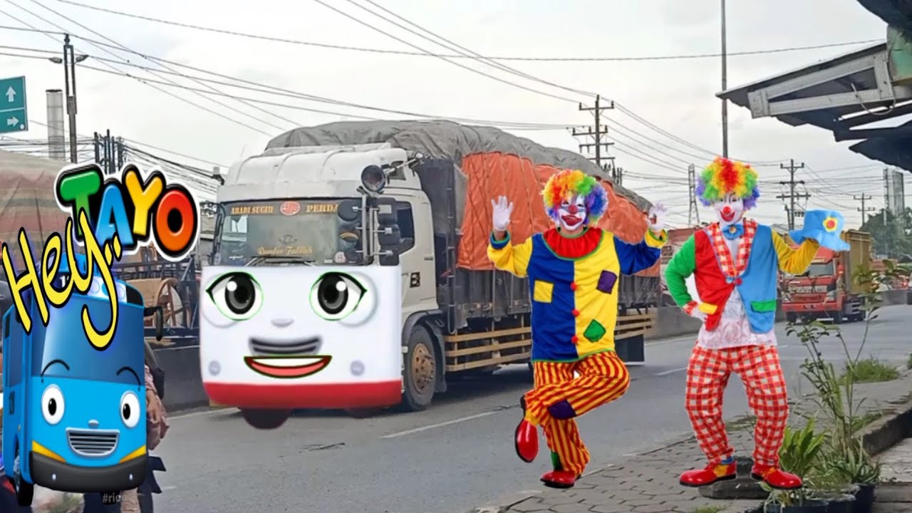 Oleng lagi bersama badut dan truk tayo bus tayo truk molen truk ...