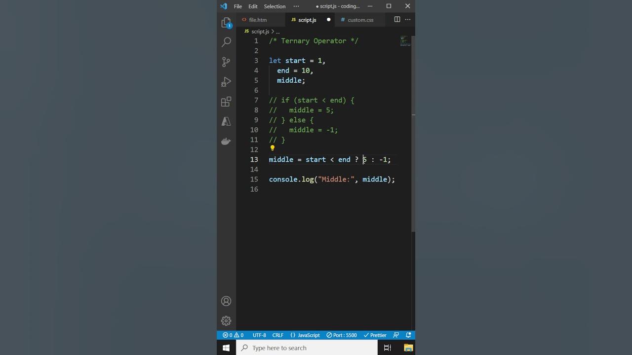 Conditional Ternary Operator Javascript Tutorial For Beginners Youtube