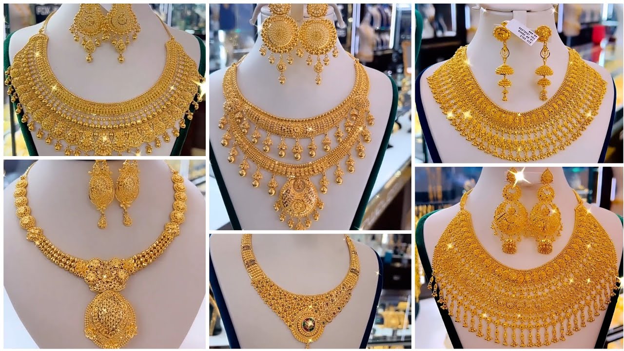Trending Gold Bridal Necklace Set designs 2024|Modern Gold Necklace|New ...