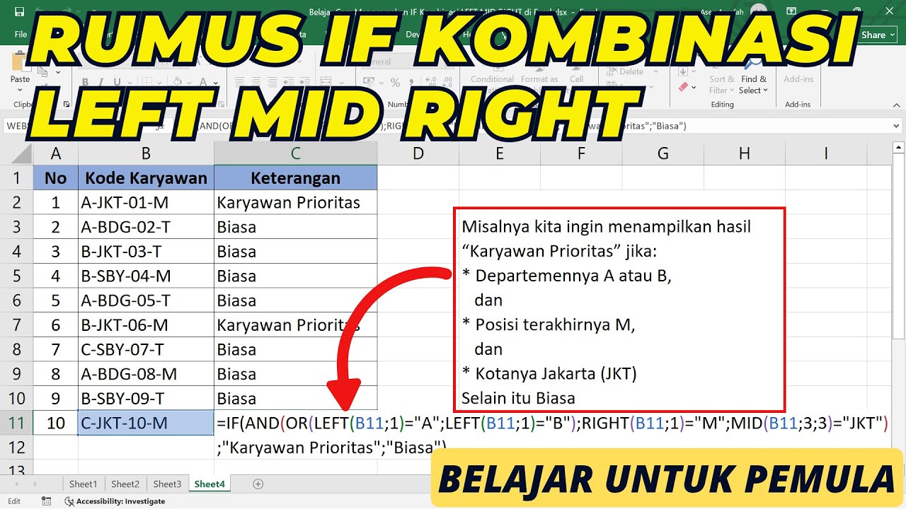 Belajar Cara Menggunakan IF Kombinasi LEFT MID RIGHT di Excel - YouTube