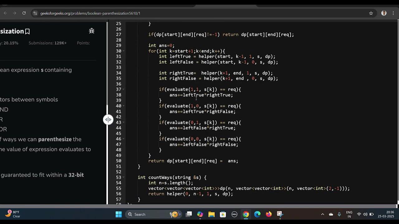 Boolean Parenthesization | gfg potd|25-03-25 |GFG POTD | @DecodeMaster01 - YouTube