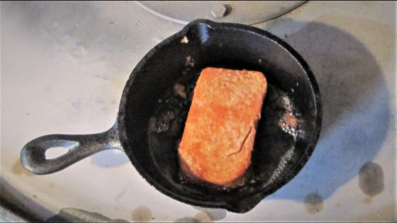 Fried Turkey SPAM on the Wood Stove - YouTube
